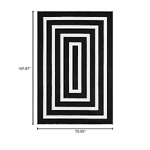 Lahome Black and White Outdoor Rug, Area Rug 6x9 Indoor Outdoor Patio Rug Washable Woven Cotton Rug for Living Room, Large Farmhouse Geometric Outdoor Rug 6x9 Floor Carpet for Dining Backyard