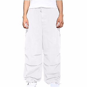 Sales Today Clearance Prime Only Men's Pants Elastic Waistband Black Cargo Pants Men Casual Cotton Lace-Up Elasticated Loose Trousers Quick Dry Solid Lounge Cargo Pants Pockets White 2X