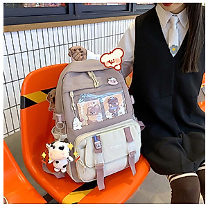 Kawaii Backpack Aesthetic Laptop Bag Large Capacity School Bag 17in Cute Bookbag Backpacks for Girls with Badge&Cute Pendant Pink1
