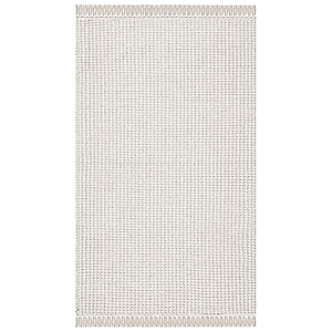 SAFAVIEH Montauk Collection Area Rug - 6' x 9', Ivory & Black, Handmade Flat Weave Boho Farmhouse Cotton Tassel Fringe, Ideal for High Traffic Areas in Living Room, Bedroom (MTK340D)