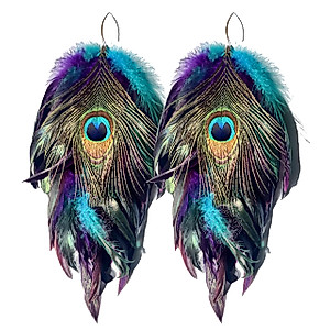 Fashmorous Peacock Feather Earrings Long Feather Earrings for Women Feather Earrings Purple