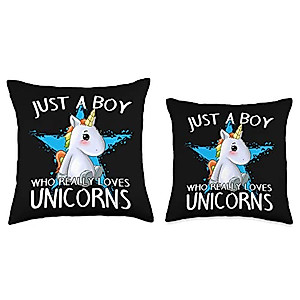 Funny Unicorn Gifts for Men & Boys Just A Boy Who Really Loves Unicorns Throw Pillow, 16x16, Multicolor