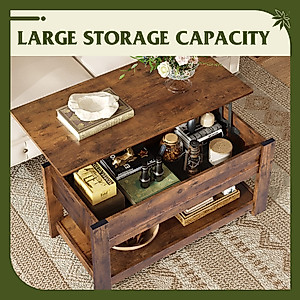 WLIVE Coffee Table, 39" Lift Top Coffee Table with Hidden Compartment and Storage Shelf for Living Room, Rustic Brown