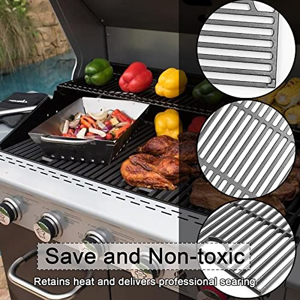 Hongso 17 inch Cast Iron Grill Grates Replacement for Nexgrill 720-0896 730-0898 720-0896C 720-0898 720-0896B 720-0896CA 5 Burner 6 Burner Grill Models