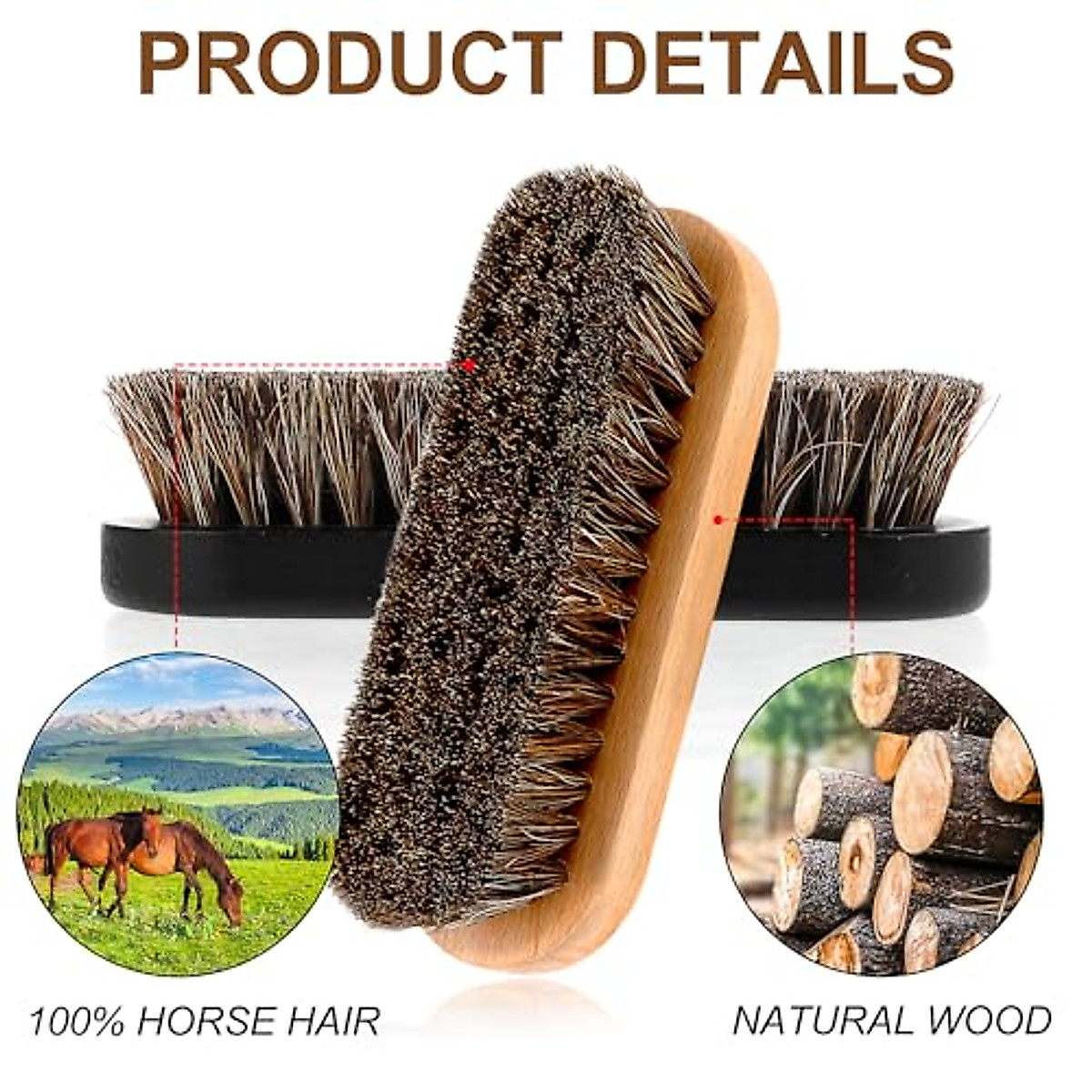 Amabro Shoes Cleaning Brushes, 2 PCS Leather Shoe Boot Brush Horse Hair Polish Brush Hair Leather Boot Care Kit for Leather Bags Leather Clothes Sofas Suede Sneakers Shoes