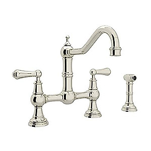 Rohl U.4756L-PN-2 Perrin and Rowe Provence Lever Handle Bridge Kitchen Faucet with Sidespray Rinse in Polished Nickel