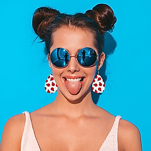 Vosach Red Ladybug Woman Earrings, Funny Red Black Ladybug Lightweight Leather Dangle Teardrop Earrings Jewelry For Ladies Friends