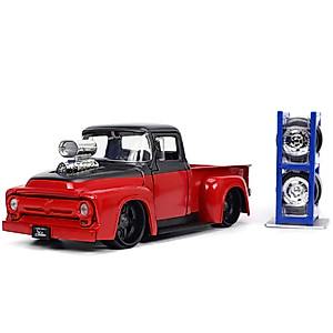 Jada Toys Just Trucks 1:24 1956 Ford F-100 Pickup Truck Red/Dark Gray with Tire Rack