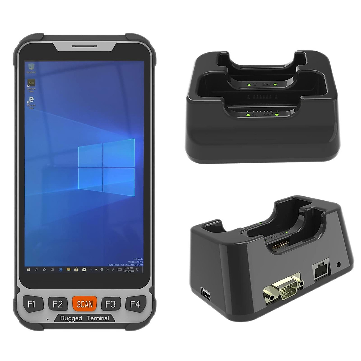 REORON 5.5 inch Windows10 Pro 4GB+64GB Handheld Terminal PC with Docking Station, Black