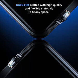 Cat6 Ethernet Cable 1ft, 10-Pack Black - Flat High-Speed Network Cables for Gaming, Streaming, Router, Modem, PC, PS5, Xbox - Durable & Space-Saving Design