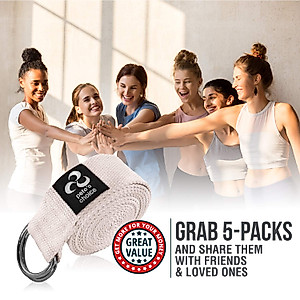 5 Pack Yoga Exercise Adjustable Straps 8Ft | BONUS eBook | with Durable D-Ring For Pilates & Gym Workouts | Hold Poses, Stretch, Improve Flexibility & Maintain Balance