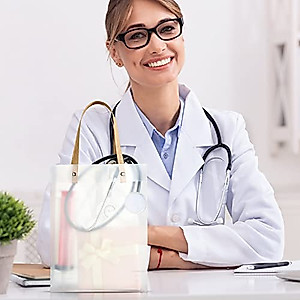 30 Pcs Clear Gift Bags with Handles, White Frosted Plastic Bags, Clear Reusable Bags for Gifts Party Favors, Transparent Tote Boutique Bags Gift Wrap Bags for Wedding, Retail, 10 x 8 x 3 Inch