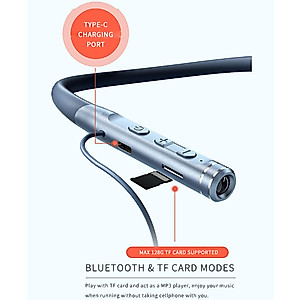 Xmenha Neckband Bluetooth Headphones Wireless Earbuds with Microphone Flashlight Around The Neck Waterproof Sport Headset Noise Cancelling Ear Buds 120H Playtime for Running Cycling