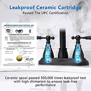 BRAVEBAR 4 Inch Bathroom Sink Faucet Black - 2 Handle Centerset Bathroom Faucets | 360° Swivel Spout Vintage Vanity Faucet Bathroom with Pop-up Drain Assembly and Water Supply Hoses Matte Black