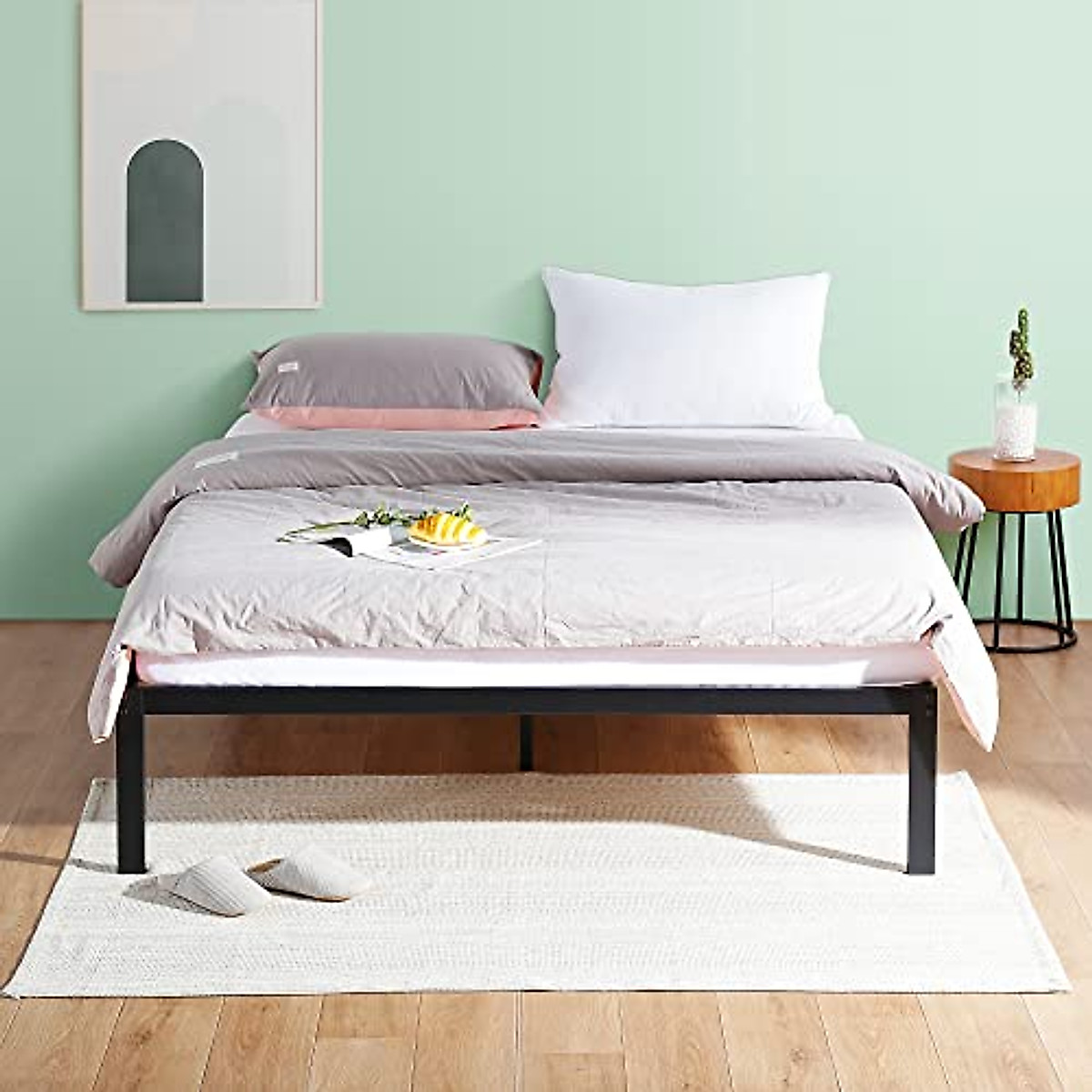 Olee Sleep 14 Inch Modern Metal Platform Bed Frame / Mattress Foundation / Wood Slat Support / No Box Spring Needed, Twin, Black