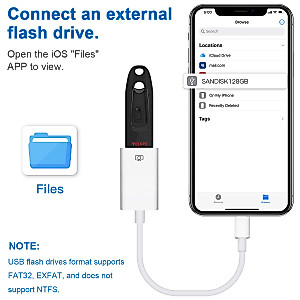 WORLDBOYU Lightning to USB Camera Adapter Lightning Female USB OTG Cable Adapter for Select iPhone,iPad Models Support Connect Camera, Card Reader, USB Flash Drive, MIDI Keyboard, White