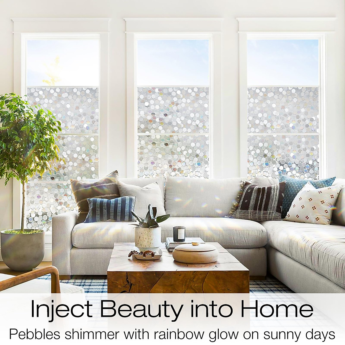 rabbitgoo Window Privacy Film Rainbow Window Clings Stained Glass Window Decals 3D Decorative Window Coverings, Static Cling Removable Glass Door Window Stickers, Anti-UV Non-Adhesive 17.5" x 78.7"