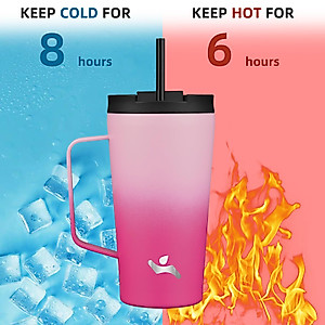 Konokyo Insulated Tumbler with Handle and Straw, 18 OZ Travel Coffee Mug Stainless Steel Cup Metal Water Bottle,Cherry