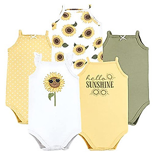 Hudson Baby Unisex Baby Cotton Sleeveless Bodysuits, Sunflower, 3-6 Months