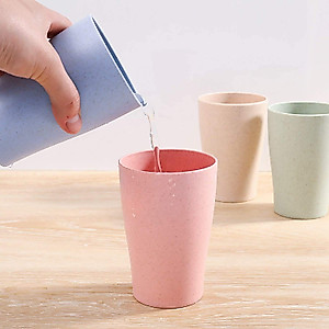 WANBY Wheat Straw Cup 4 Pcs Unbreakable and Reusable Drinking Cups Eco-Friendly Healthy Tumbler Set for Milk Juice and Water Dishwasher Safe (4 Pcs 11 Oz)
