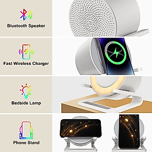 Cell Phone Wireless Charging with Bluetooth Speaker LED Colorful Night Light,Bedside Lamp with Phone Stand 15W Charger for iPhone 14 13 12 11 Pro Max XR XS Plus Samsung Galaxy S21 S20 Note 20 10 etc
