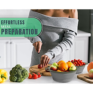 Ultimate Kitchen Strainers Set of 2 - Collapsible Silicone Colanders For Easy Storage by Comfify - Use with Pasta & Veggies or as a Fruit or Berry Bowl with Strainer - Irreplaceable for Campers - Gray