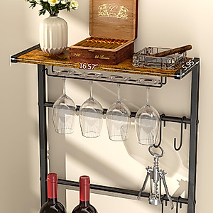 5-Tier Wine Rack Freestanding Floor, Liquor Bar Stand with Glasses Holder and 4 S Hooks, Corner Mini Bar Cabinet for Small Space, 8 Bottles Wine Bar Cabinet for Home, 11.81"D x 16.53"W x 53.55"H