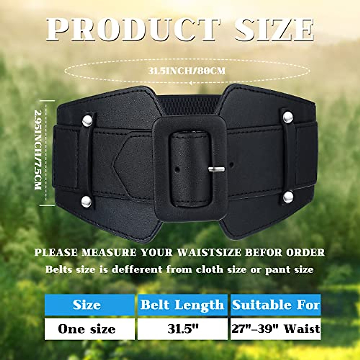 Geyoga 3 Pieces Women Waist Belt Elastic PU Leather Corset Cinch Belt Stretchy Retro Corset Belt Chunky Buckle Belts Waistband for Dresses, Leopard, Brown, Black