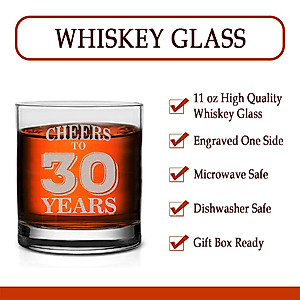 Veracco Cheers To 30 Years Whiskey Glass Birthday Gift For Someone Who Loves Drinking Bachelor 30th Funny Party Favors Thirty and Fabulous (Clear, Glass) (Clear, Glass)