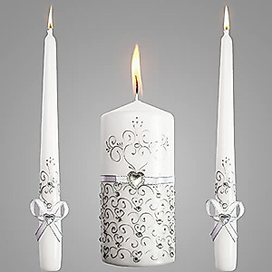 Unity Candles for Wedding Ceremony Set - 3 Pcs 6" Pillar & 2 10" Tapers Candles - Unity Decorative Wedding Candle White Ceremonial Candles - Wedding Table Centerpiece - Velas Decorativas para Boda
