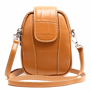 Pearl Angeli Small Cell Phone Purse for Women, Genuine Leather Mini Crossbody Phone bag with Adjustable Strap