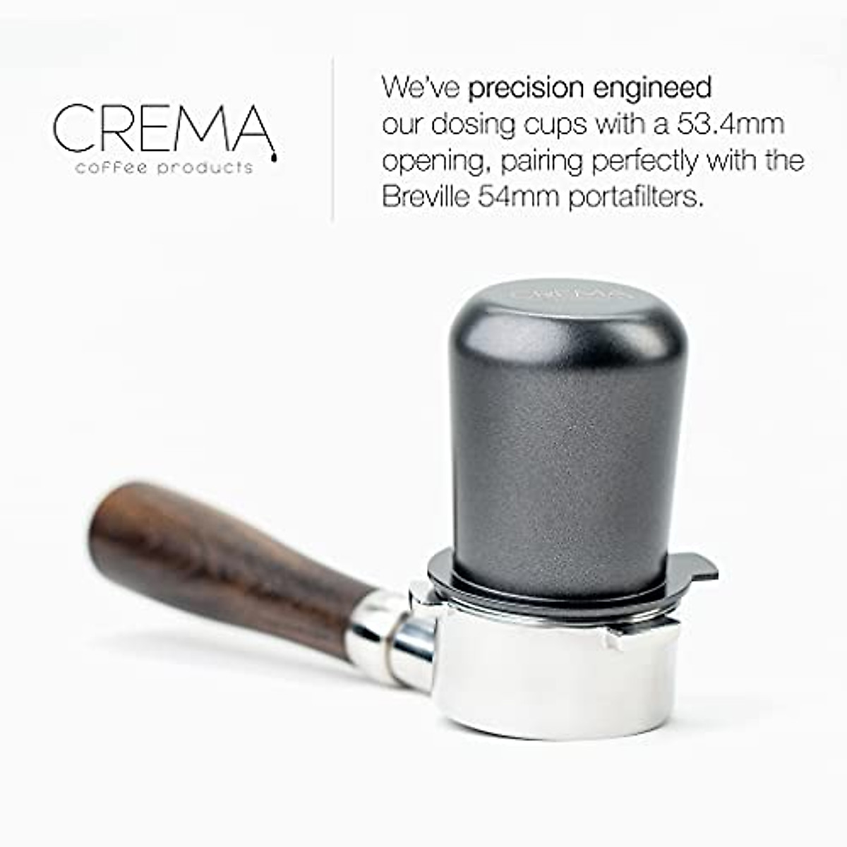 Crema Coffee Products | 54mm Dosing Cup | Black | 100% Stainless Steel with Non-Stick Food Grade Coating | Espresso Coffee Dosing Cup | Fits 54mm Breville Portafilters