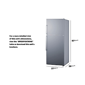 Summit Appliance FF1513SS 28" Wide Top Mount Refrigerator-Freezer, Interior LED Lighting, Digital Temperature Control, 13.63 cu.ft Capacity, Frost-free, Open Door Alarm, Stainless Steel Exterior