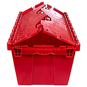 12 Gallon Heavy-Duty Flip Tote Storage Container (PACK OF 6) - Red, Commercial Flip Top Tote, Industrial Plastic Storage Tote - 21 in. L x 15 in. W x 12in. H, Padlock & Metal Hinged Flip Cover