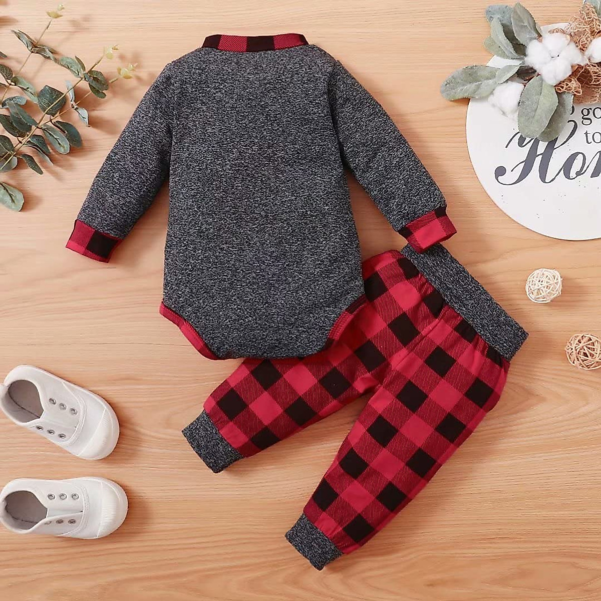 Baby Boy Clothes 6-9 Months Toddler Infant Boys Girls Outfit Long Sleeve Plaid Tops + Pants Outfit Set 2Pcs,Red Plaid Clothes 6-12 months/90cm