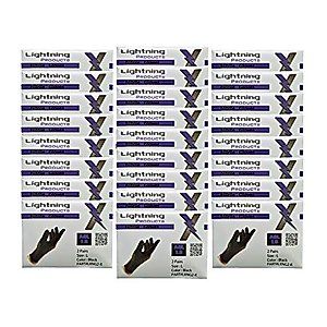 Lightning X Black Nitrile Glove Pairs, Individually Packed, 100 Gloves, 50 Pairs, 25 Carded Packs of 2 Pairs - Large
