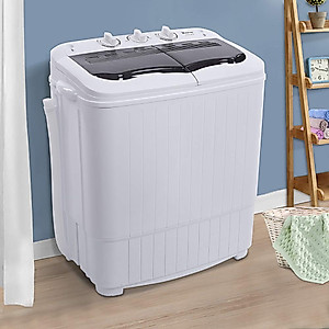 Portable Mini Compact Twin Tub Washing Machine,Portable Washing Machine,with Built-in Drain Pump Semi-automatic Cover Washing Machine (Grey&White, 14.3lbs)
