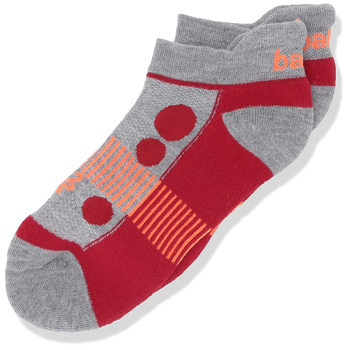Balega Hidden Cool Cushioning Performance No Show Athletic Running Socks for Kids / Children (1 Pair), Midgrey/Red, X-Large
