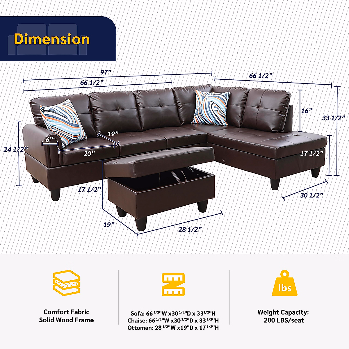 Star Home Living Corp. Bendigo Right Facing Sectional Sofa with Ottoman