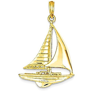 IceCarats 14K Yellow Gold Sailboat Necklace Charm Pendant 33mm x 20mm Only