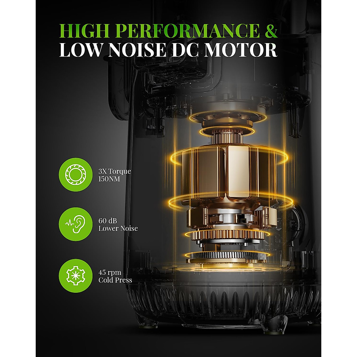 Self Feeding GDOR Cold Press Juicer with 5.3” Feed Chute, Tritan Material, Powerful 150NM Motor Slow Juicer Machines, Heavy Duty, Masticating Juice Extractor Fits Whole Fruits & Veggies, Easy to Clean