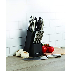Farberware Fine Edge High-Carbon Stainless Steel Knife Block Set, 12-Piece, Black