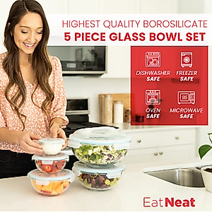 EatNeat 8 pc Round Glass Food Storage Containers With Lids – Premium Glass Meal Prep Containers, Kitchen Food Storage Containers, Clear Lunch Box, Containers For Food, Food Containers for Organizing