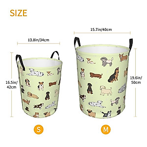 Gbuzozie Cute Puppy Dogs Round Laundry Hamper Cartoon Animals Storage Basket Toys Clothes Organizer Bin For Home Bathroom Bedroom Dorm Nursery, 62l