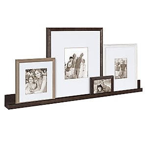 Kate and Laurel Bordeaux Gallery Floating Shelf and Wall Frame Kit, Set of 5, Multiple Finishes, Assorted Size Wooden Frames and Display Shelf