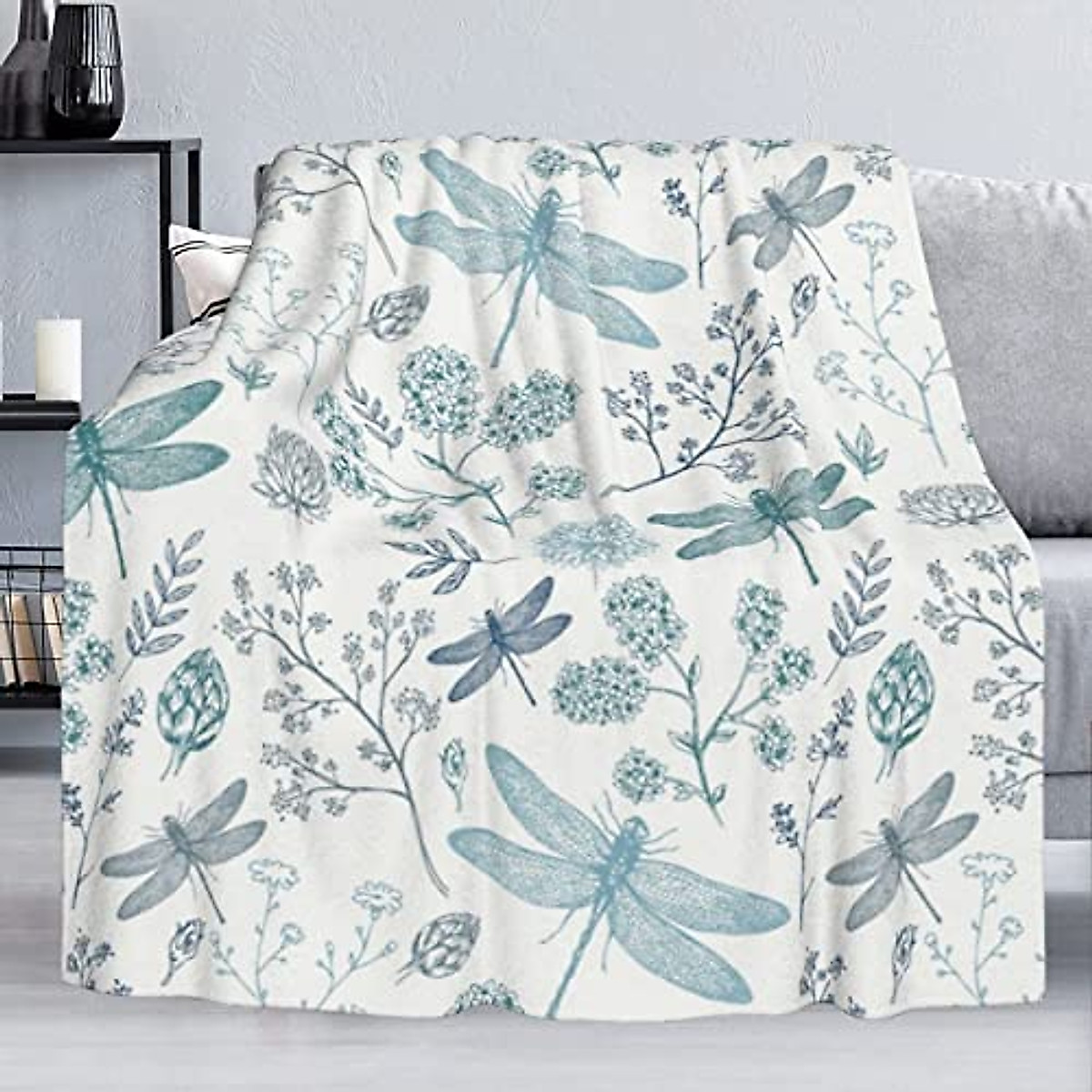 Dujiea Blue Dragonfly Fuzzy Flannel Blanket Throw 40"X50", Super Soft Lightweight Blanket Throw for Couch Chair Sofa, Cozy Bed Blanket for Kids Adults