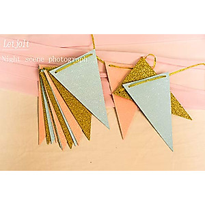 10 Feet Gender Reveal Party Banner Glitter Paper Decoration Anniversary Supplies Garland Pennant Flags for Baby Shower Birthday Party Nursery Graduation Decoration 15pcs (Gold Pink Blue)
