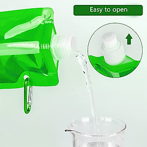 TOPYUEYILIYI 4pcs Foldable Sports Bottle Plastic Water Bag 500ml Collapsible Drink Pouches Bags with Clip Reusable Foldable Plastic Water Bag for Outdoor Sports Biking Hiking Trave