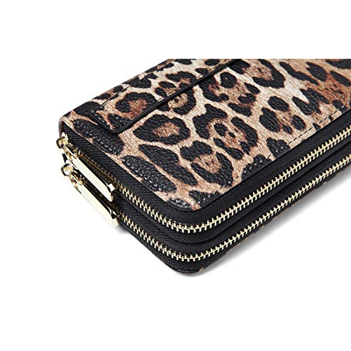 Daisy Rose Dual Zipper Phone Clutch and Wallet for Women - RFID Blocking, PU Vegan Leather Multi-Card Organizer - Leopard