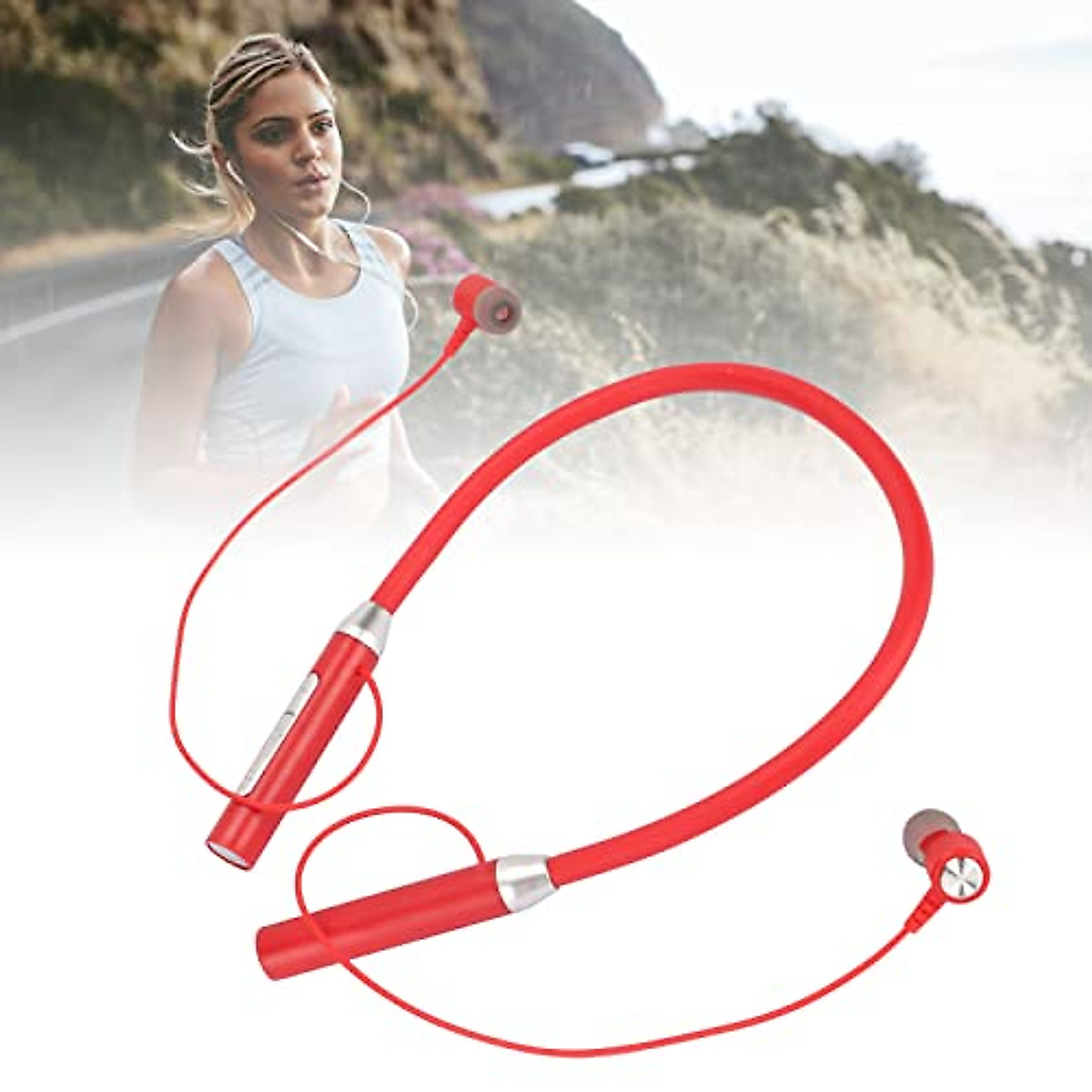 BT 5.2 Neckband Earbuds, Wireless Magnetic Headphones, IPX5 Waterproof Stereo Ergonomic Enhanced Bass Sports Earphone with Multi Functional Buttons for Exercising (Red)